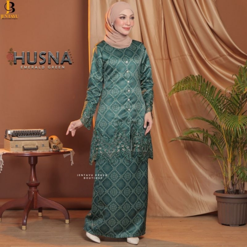 Kebarung labuh moden songket printed Kurung plussize Kebaya Husna ...