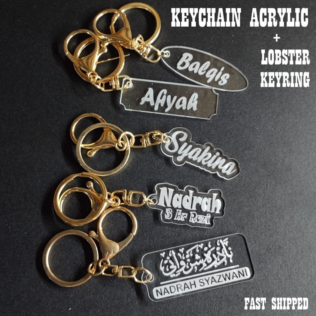 Keychain Custom Nama Acrylic With Gold Lobster Keyring | Shopee Malaysia