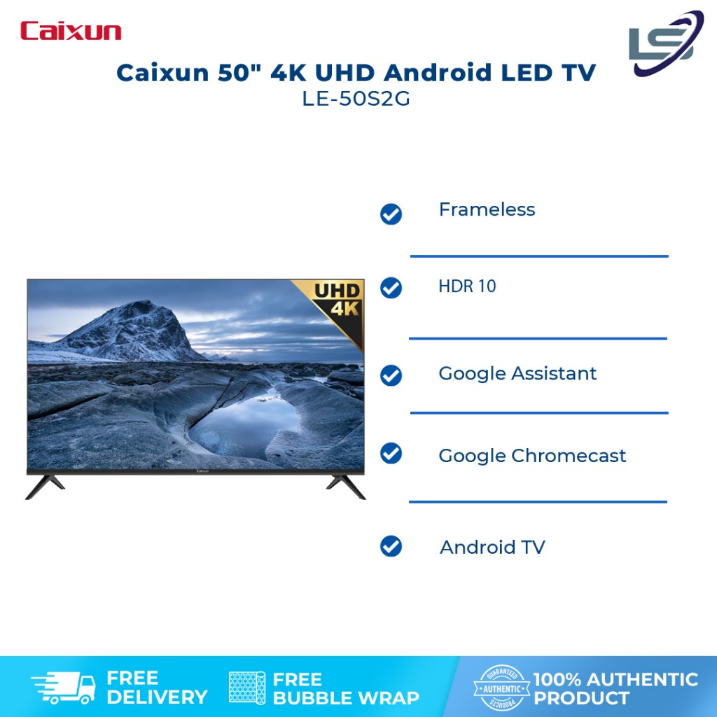 Caixun 50" 4K UHD Android LED TV LE-50S2G | Frameless | HDR 10 ...