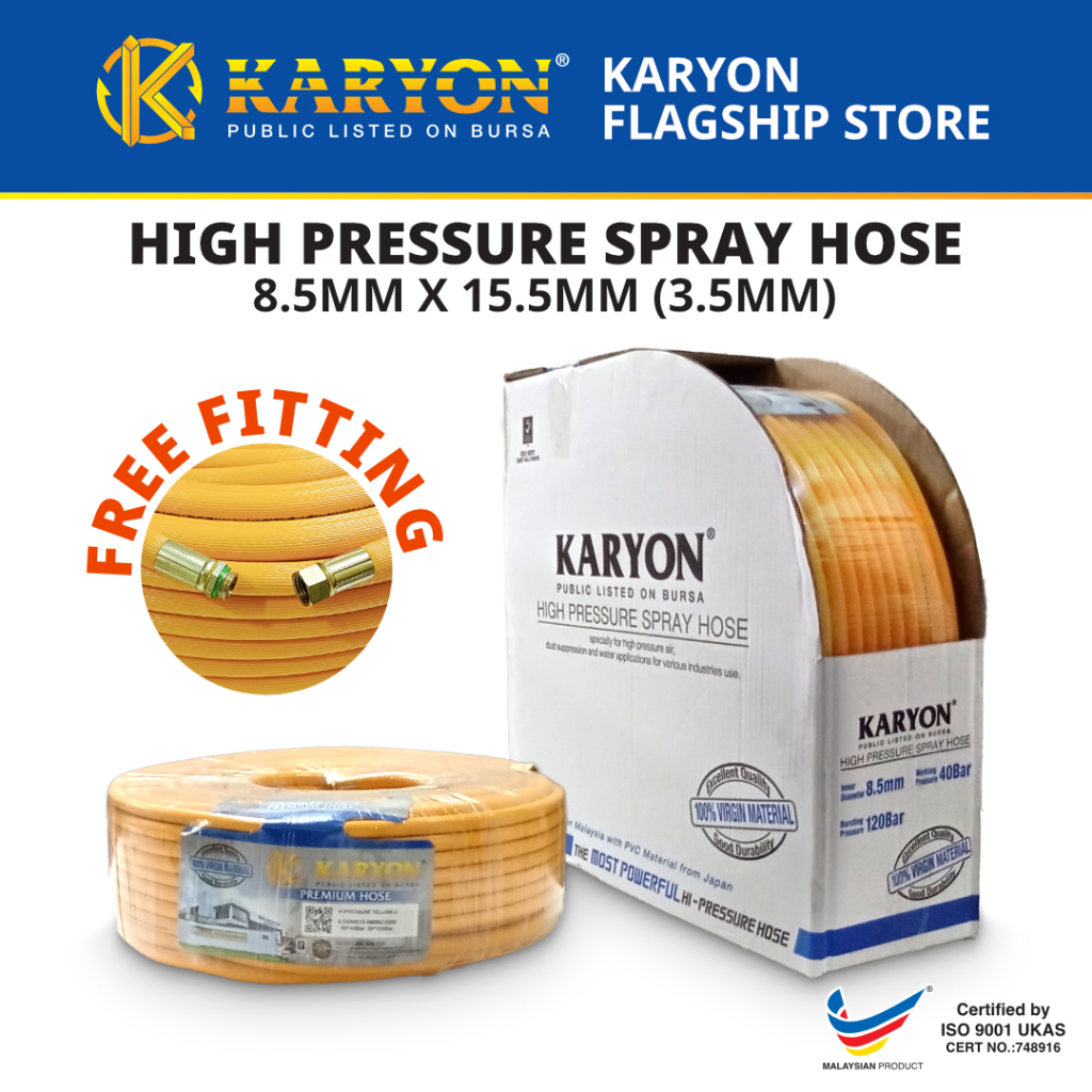 Karyon® High Pressure Spray Hose with Free Brass Fittings for Demanding ...