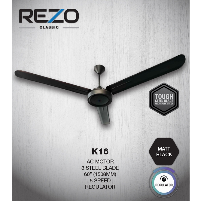 REZO K16 CEILING FAN 3 BLADES 60" BLACK/WHITE WITH REGULATOR | Shopee Malaysia