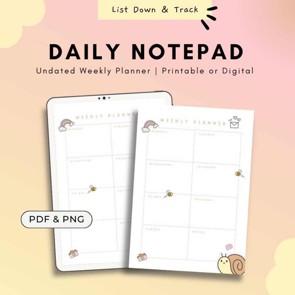 Undated Digital Planner | Printable | Weekly Planner | Goodnotes ...