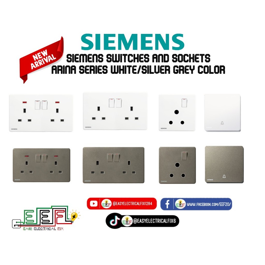 Siemens Switches And Sockets 2 Arina Series White/ Silver Grey | Shopee ...