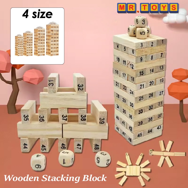 Wooden Blocks Stacking Balancing Game Tower Tumbling Board with Dice ...