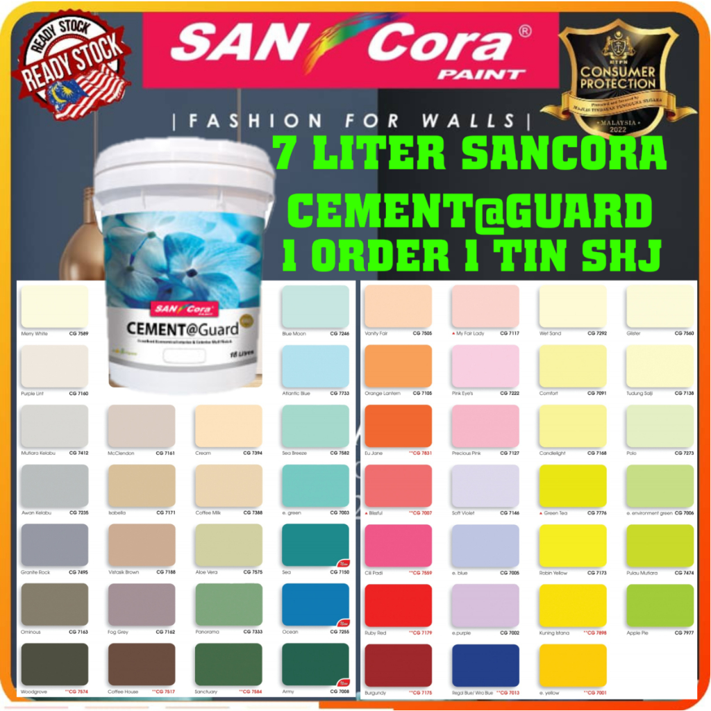 SINAR SANCORA CEMENT GUARD 7 LITER INTERIOR WALL EMULSION PAINT / CAT ...