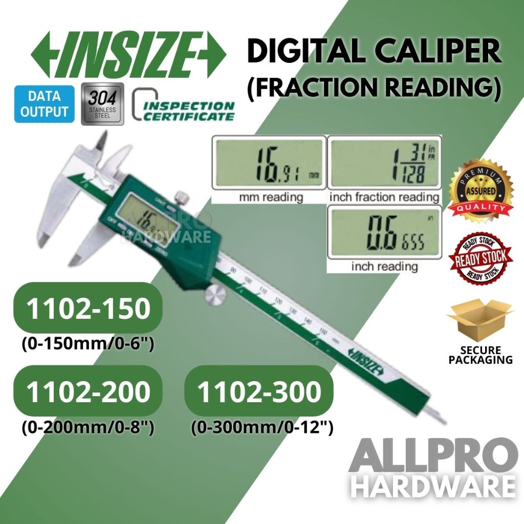 INSIZE Digital Caliper with Fraction Reading 1102-150/1102-200/1102-300 ...