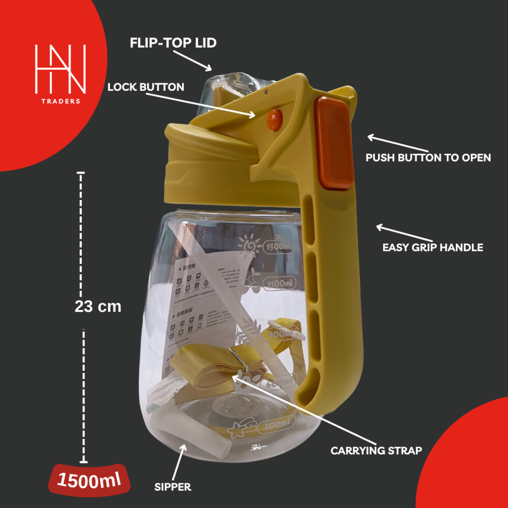 Water Jug Bottle 1500ml Sipper with Handle and Strap | Shopee Malaysia