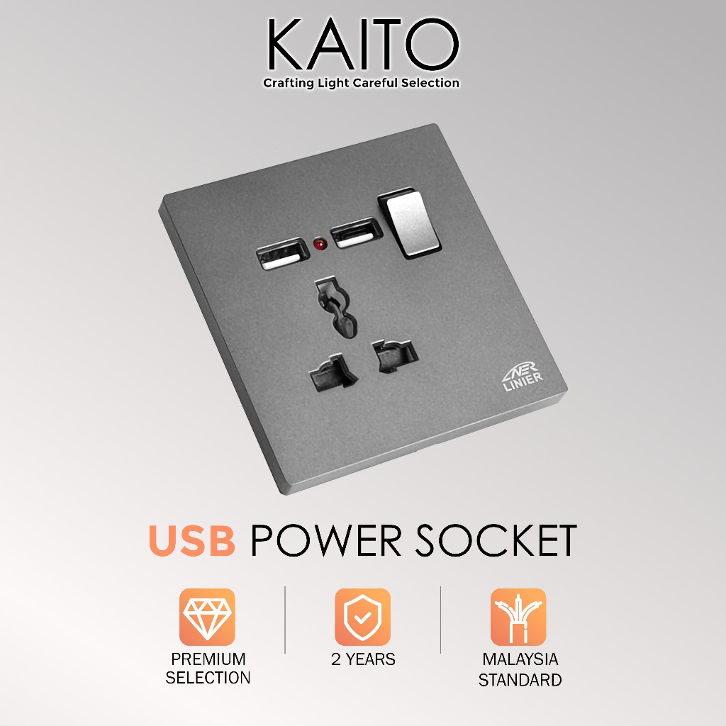 KAITO 13A Switch Socket Outlet 【USB + TYPE C】 USB Power Wall Plug ...