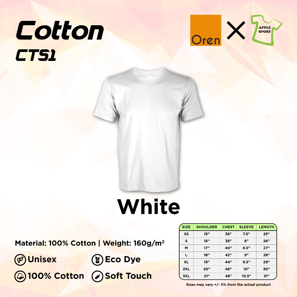 OREN SPORT Unisex 100% Cotton Plain Round Neck T-shirt CT51- (Group A ...
