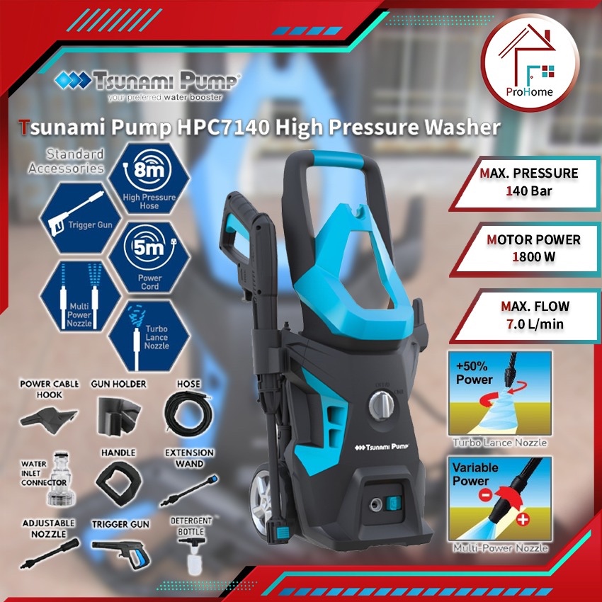 TSUNAMI PUMP HPC7140 1800W WATER JET HIGH PRESSURE WASHER WATER JET CAR WASH HIGH PRESSURE WATER ...
