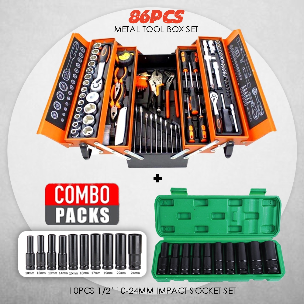 85Pcs Heavy Duty Cantilever Metal Tool Box Set Ratchet Set Spanner Set ...
