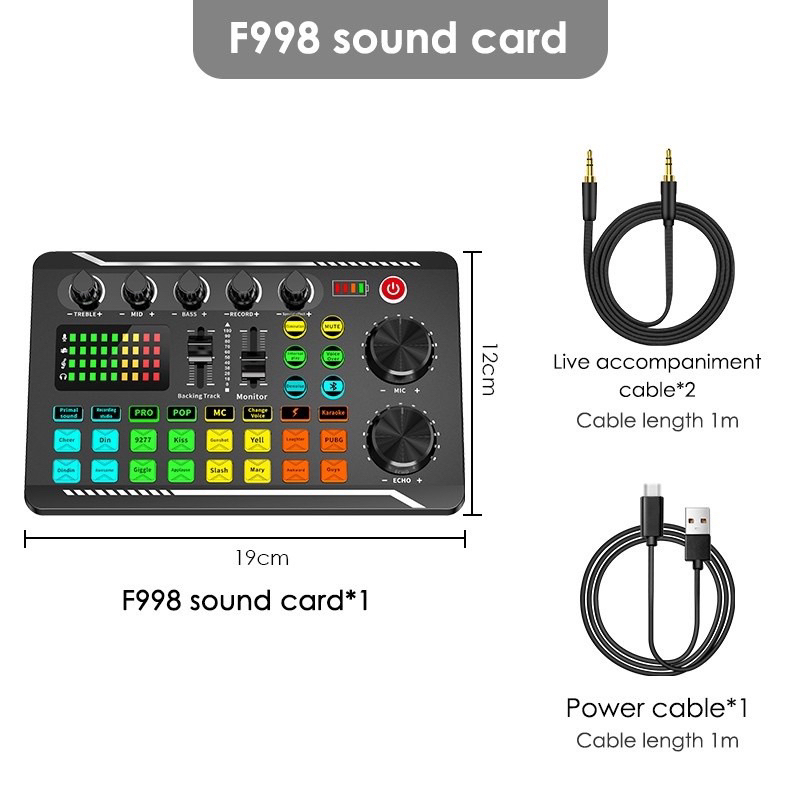 NEW F998 Sound Card With Microphone Sound Mixer Sound Card Audio Mixing Console for Singing Live ...