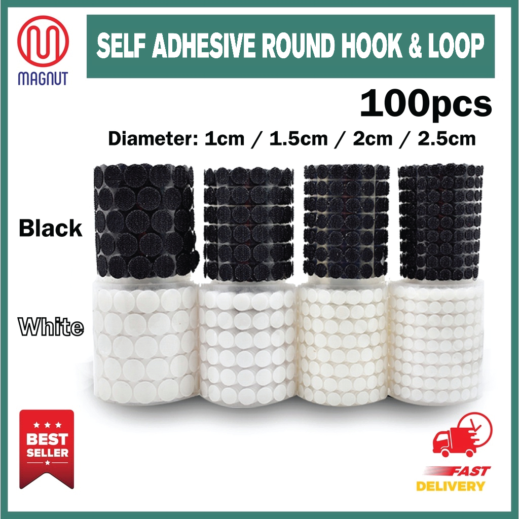 100 sets - Round Hook & Loop Fastener Tape - 1cm / 1.5cm / 2cm / 2.5cm ...