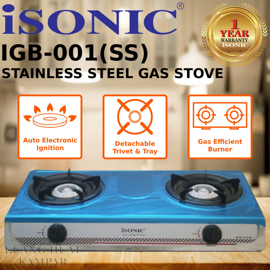 ISONIC STAINLESS STEEL GAS STOVE / GAS COOKER IGB-001(SS) / IGB001 ...