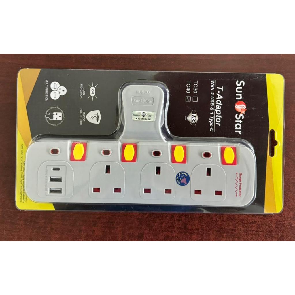 (USB TYPE C +) Sunstar Wall Extension Plug Socket T-Adaport Extantion Multiple Wall Socket ...