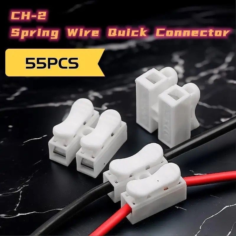 55PCS CH-2 Spring Wire Quick Connector 2p Electrical Crimp Terminals ...