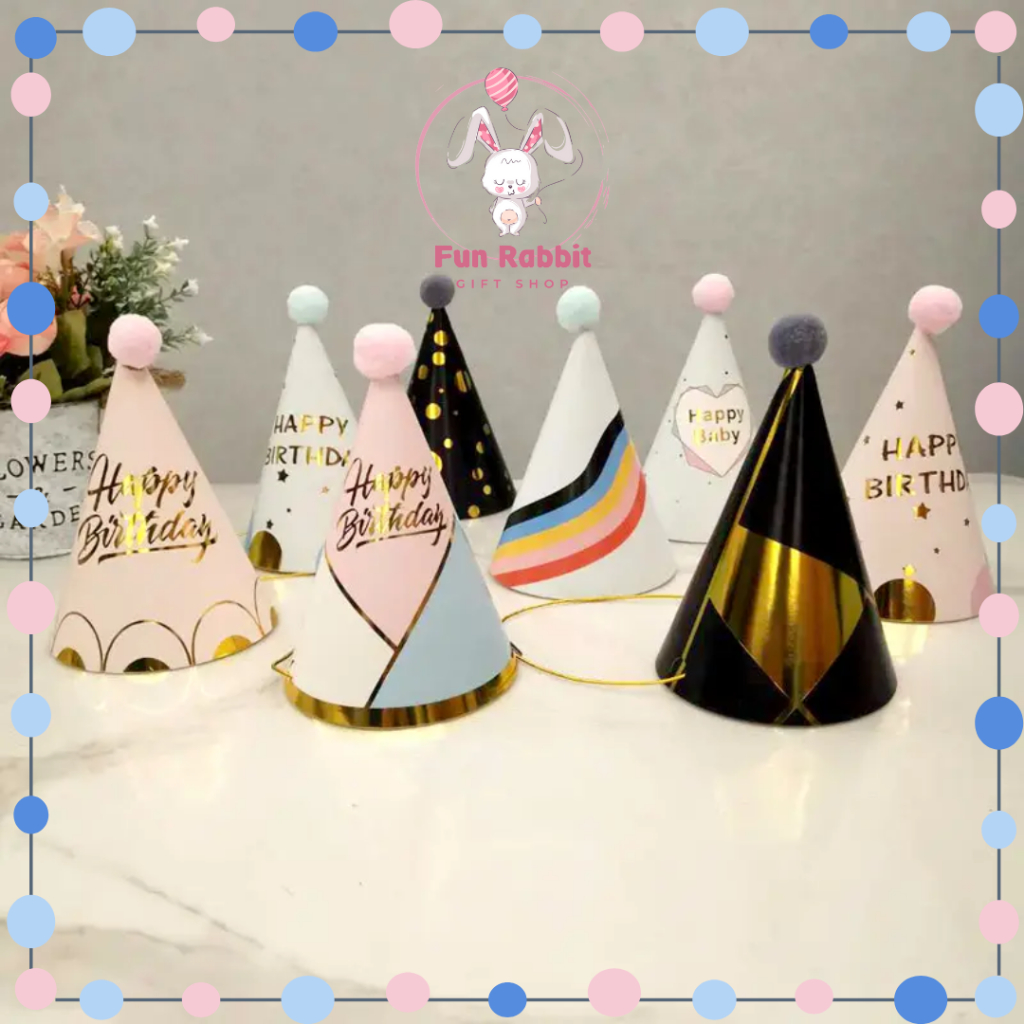 Birthday decoration party hats hot stamping lovely printing cone ball ...