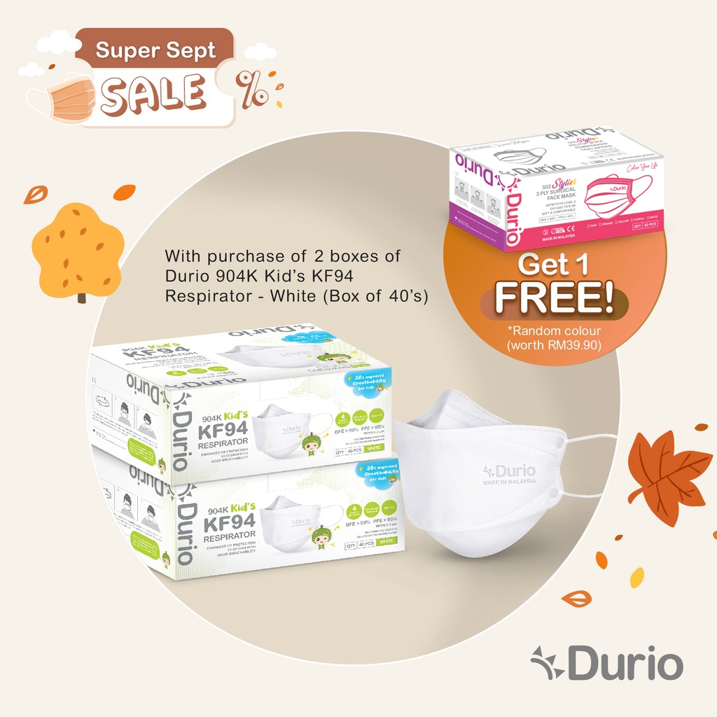[MID-YEAR SALE] BUY 2 FREE 1 - Durio 904K Kid's KF94 Respirator (White ...