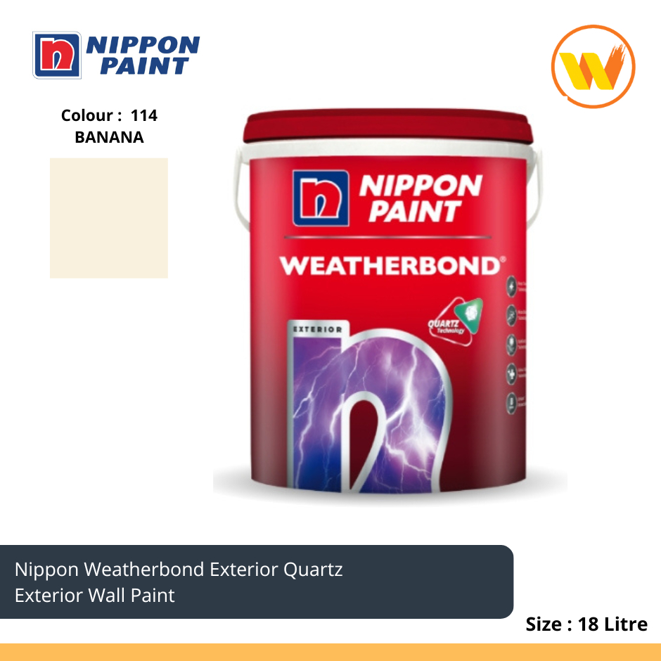 18Litre Nippon Paint Weatherbond Quartz Exterior 114 Banana 18L (Exterior Wall Paint 8 Years ...