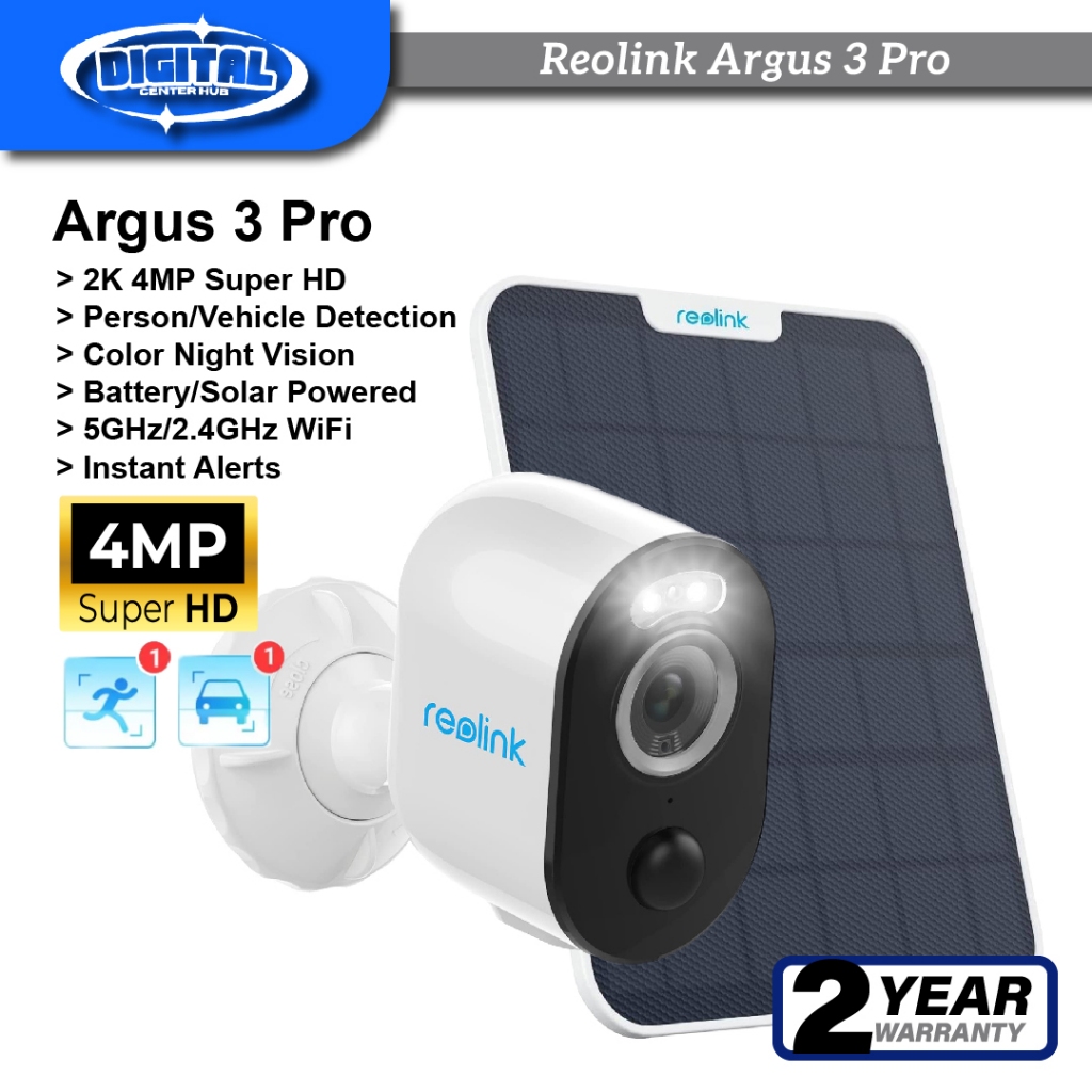 Reolink Argus 3 Pro 4MP | 2.4/5GHz WiFi Solar/Battery Powered | Spotlight Person/Vehicle ...