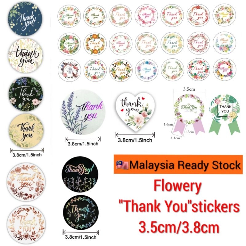 Pelekat bunga 3.8cm, sticker 3.8cm, pelekat terima kasih 3.8cm, pelekat ...