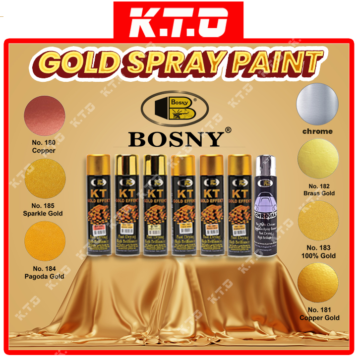 Bosny KT Gold Effect Chrome Spray Paint Aerosol Handcraft Automative ...