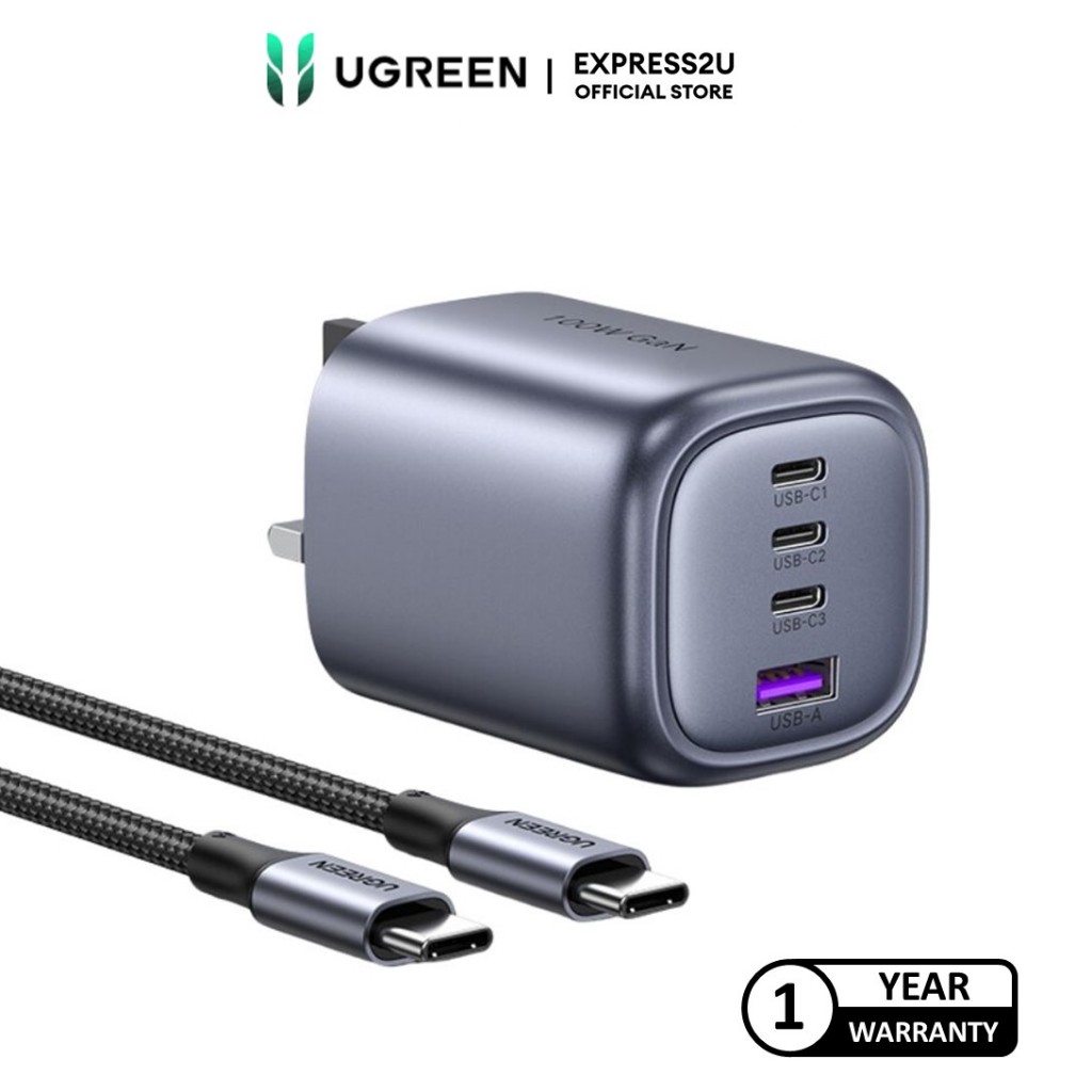 UGREEN NEXODE 100W 3C1A GAN FAST CHARGER + USB-C TO USB-C CABLE 100W 2M ...