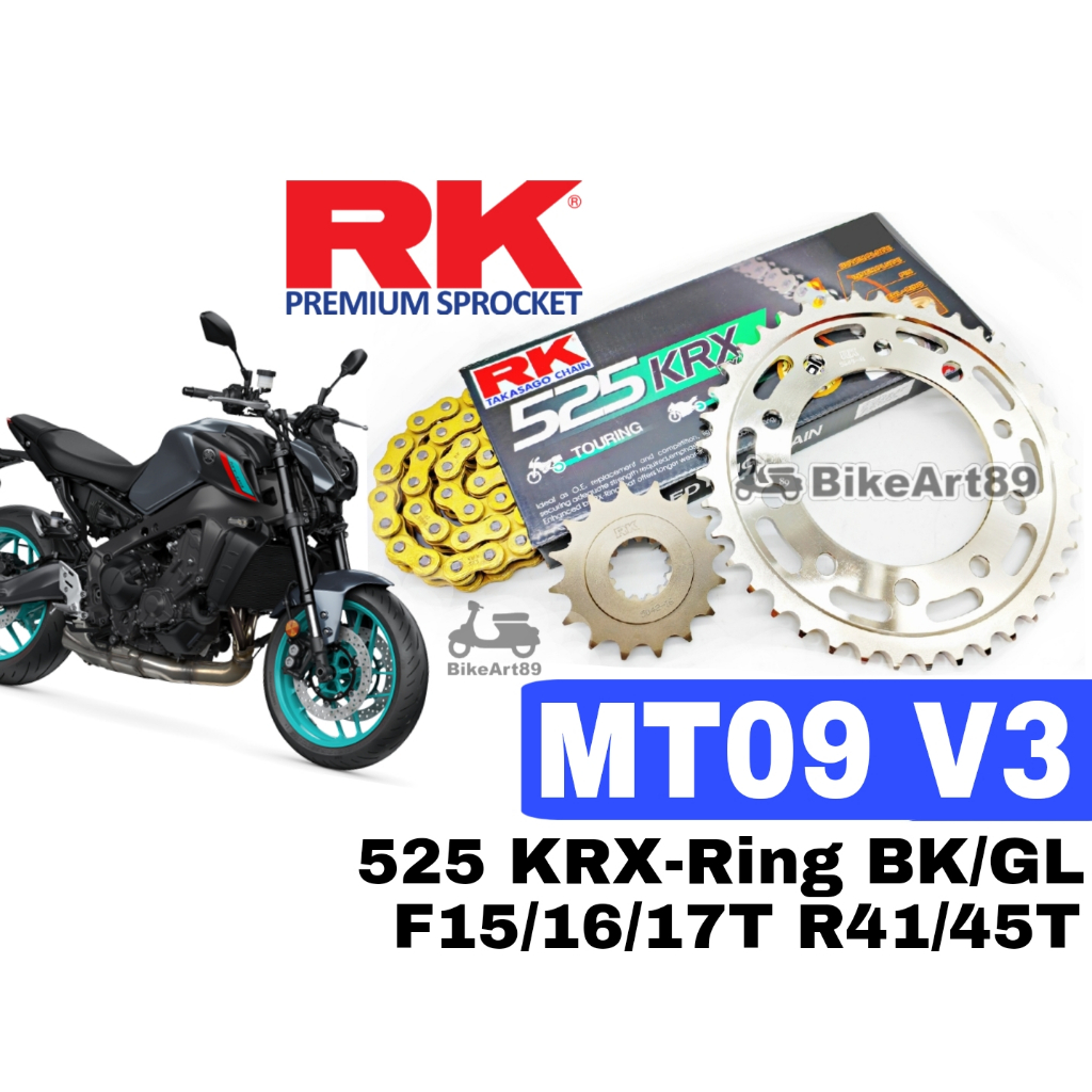 RK Sprocket Set YAMAHA MT09 V3 RK525 KRX X-Ring Rivet Black / Gold ...