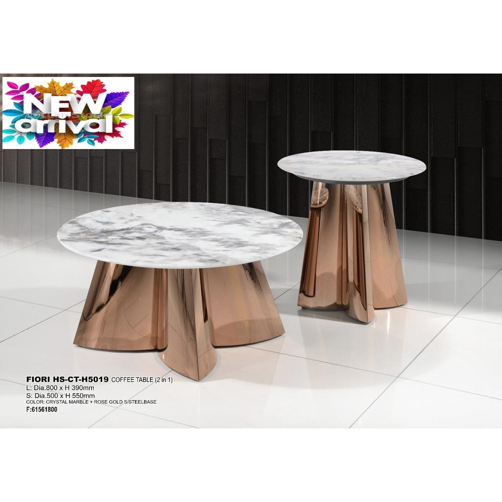 FIORI CT H5091, DIA 800 & DIA 500 ROUND White MARBLE TOP 2 in 1 Coffee ...