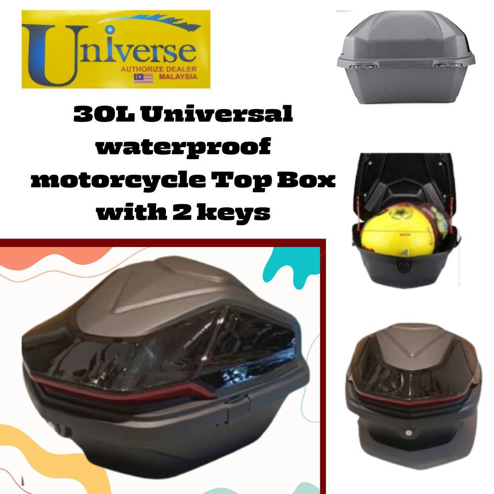 30L Universal waterproof motorcycle Top Box with 2 keys motorcycle box ...
