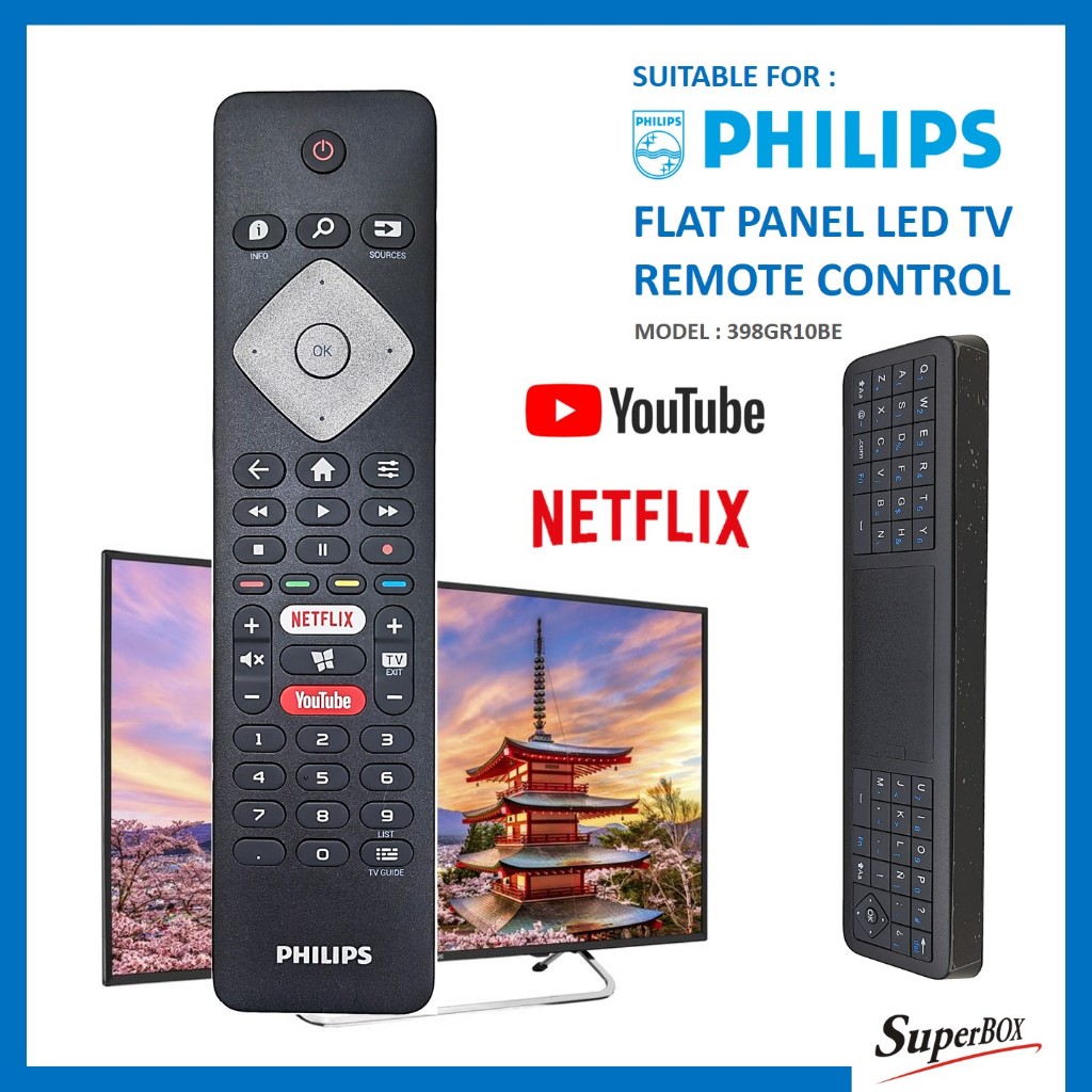 Compatible For Philips Netflix Youtube Smart Led Tv Remote Control With Keypad (398GR10BE ...
