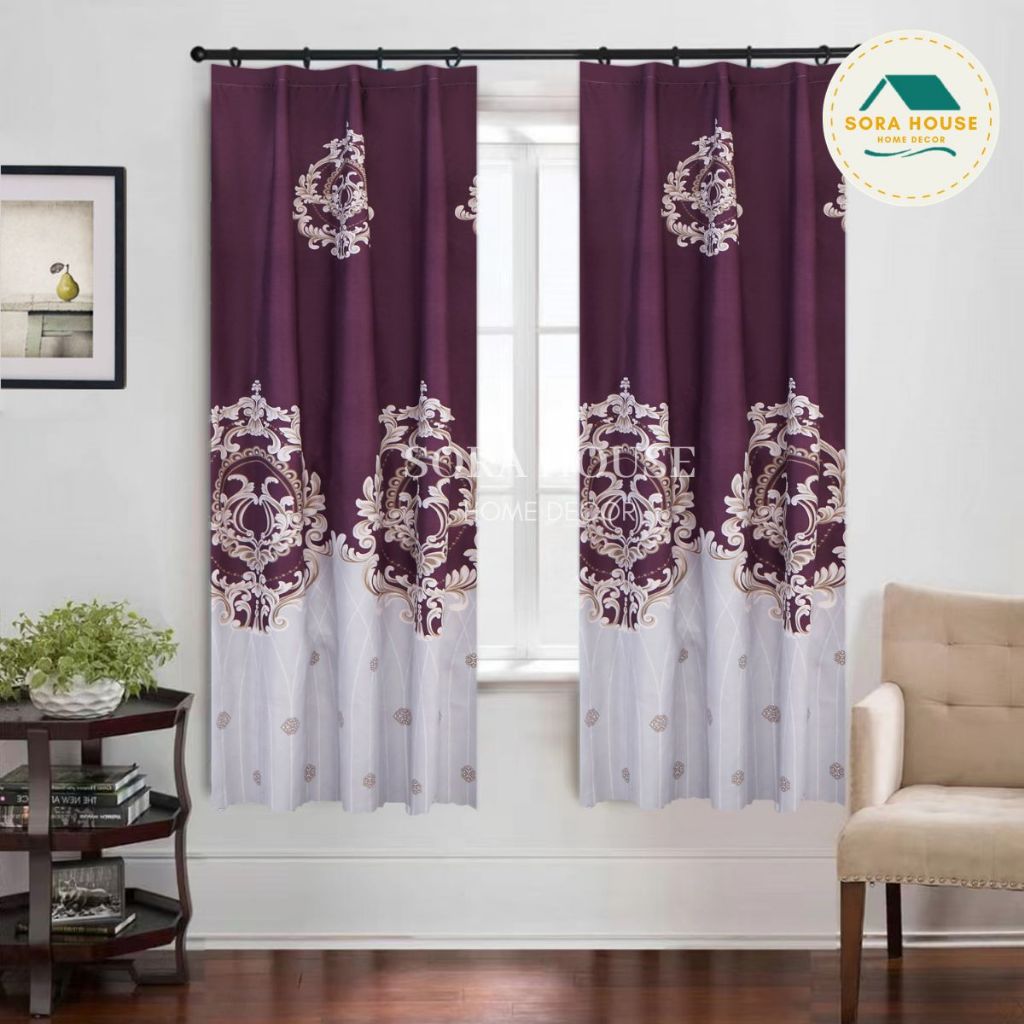 [RCJ⚜] SORA BATIK Semi Blackout Curtain 2IN1 Hook Rod Langsir Raya ...