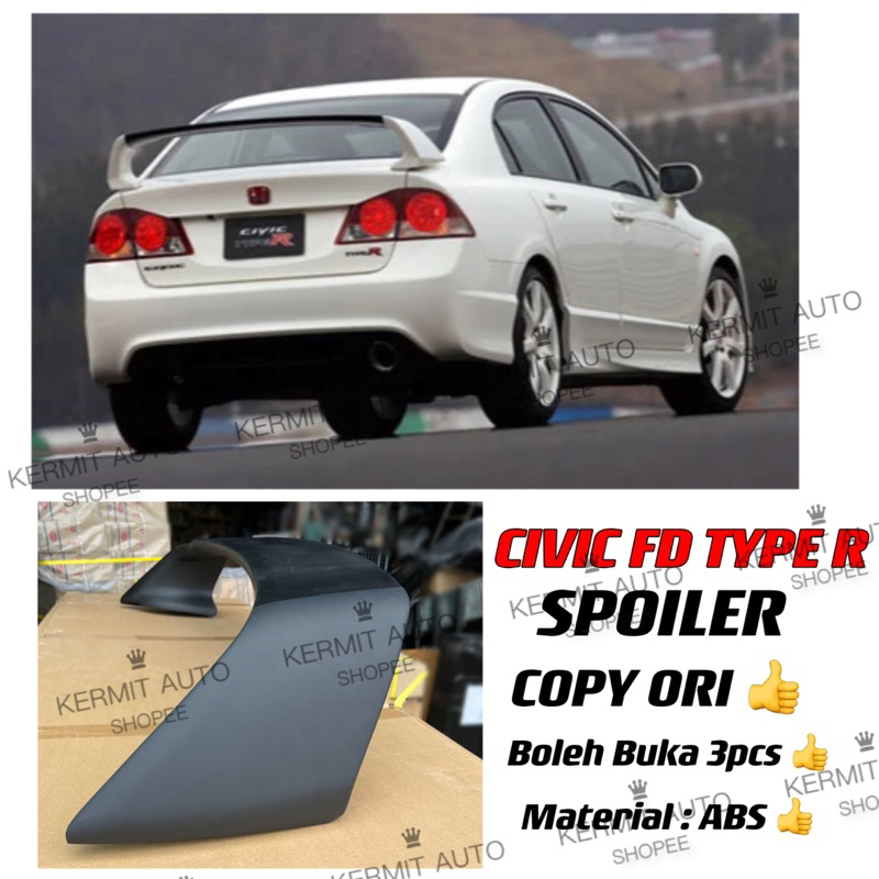 CIVIC FD2 TYPE R SPOILER ABS FD MATT BLACK / BOLEH BUKA 3pcs / Copy ...