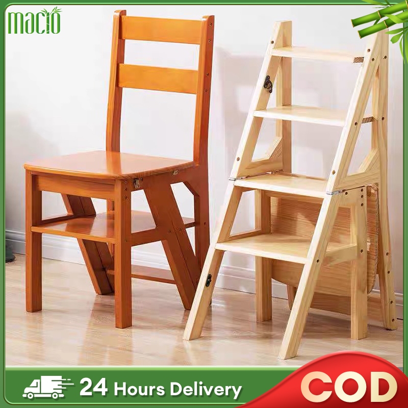 【In Stock】Ladder Chair Foldable Wood/Brown Solid Wood Kerusi Tangga ...