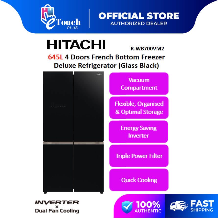 Hitachi 4 Door Black Glass Fridge Refrigerator (645L) R-WB700VM2 ...