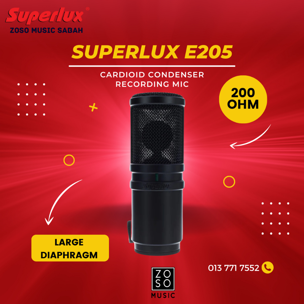SUPERLUX E205 CARDIOID CONDENSER RECORDING MICROPHONE BLACK | Shopee Malaysia