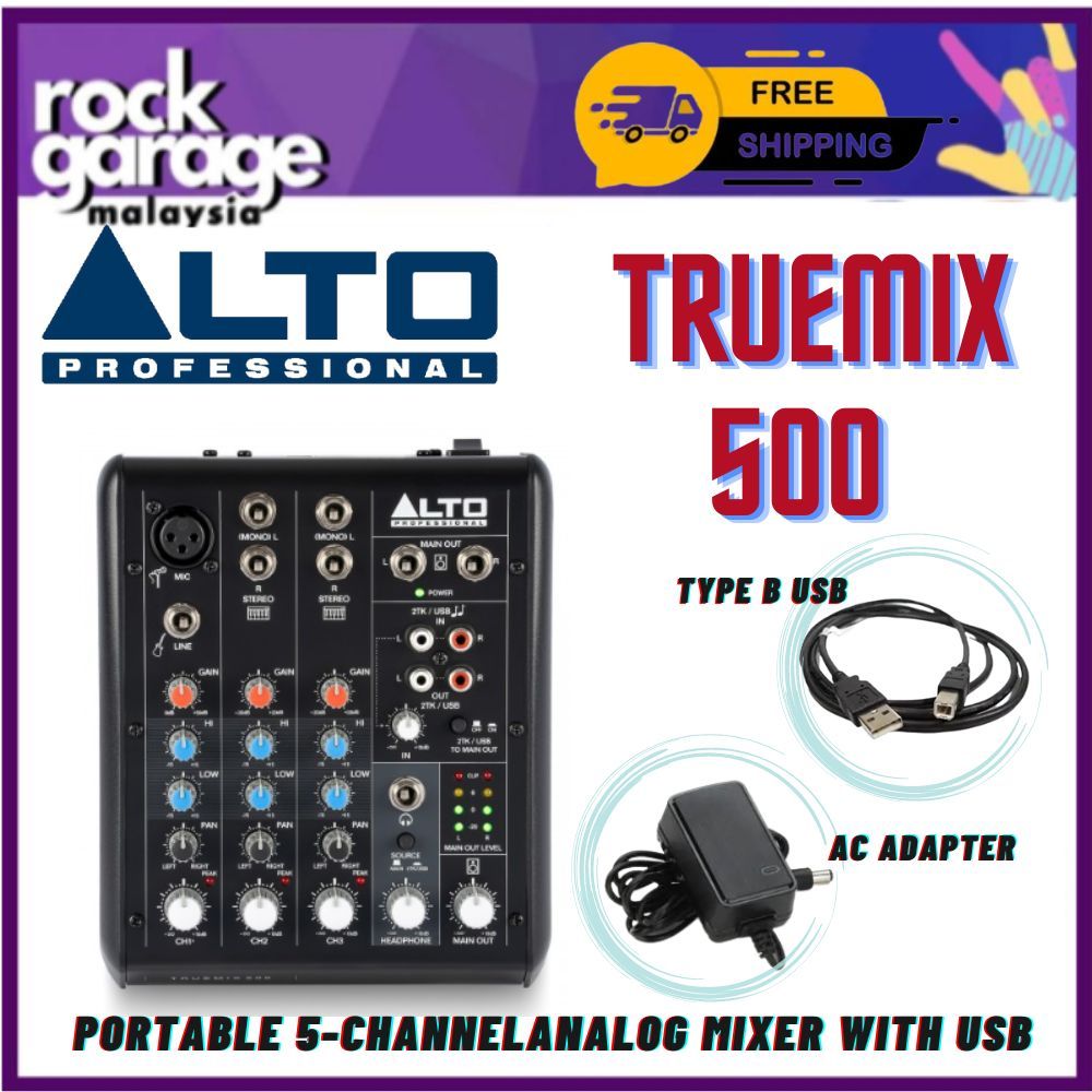 Alto Professional TrueMix 500 Portable 5-Channel Analog Mixer With USB ...