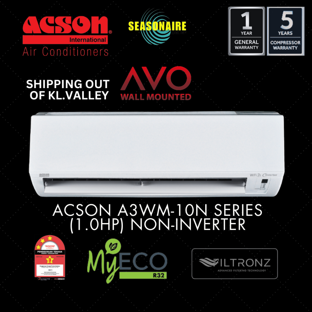 (SHIP OUT OF K.LUMPUR) 1.0HP ACSON R32 A3WM-10N SERIES NON-INVERTER AIR ...