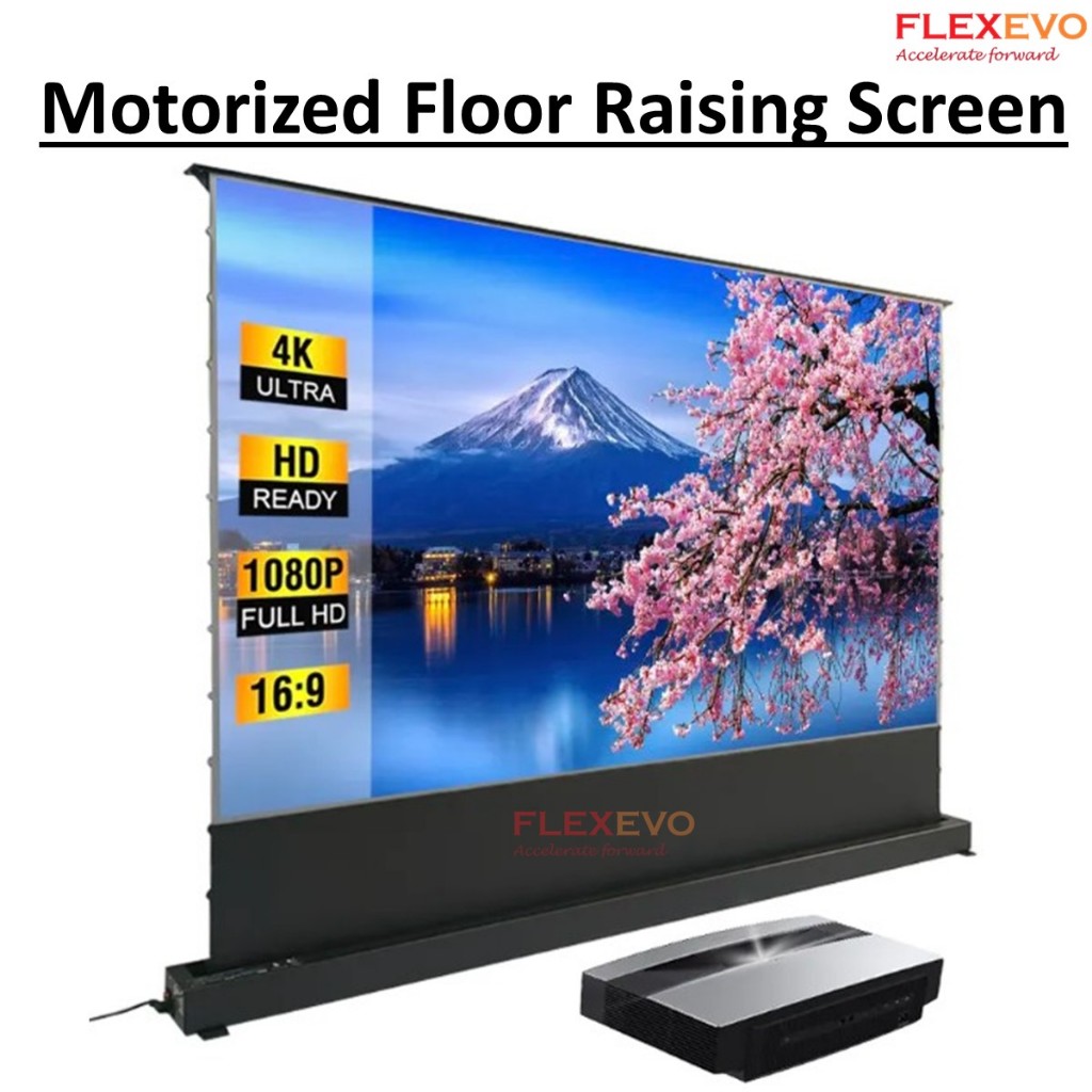 Motorised Tab Tension Floor Raising Electric Screen with PET ALR Black ...