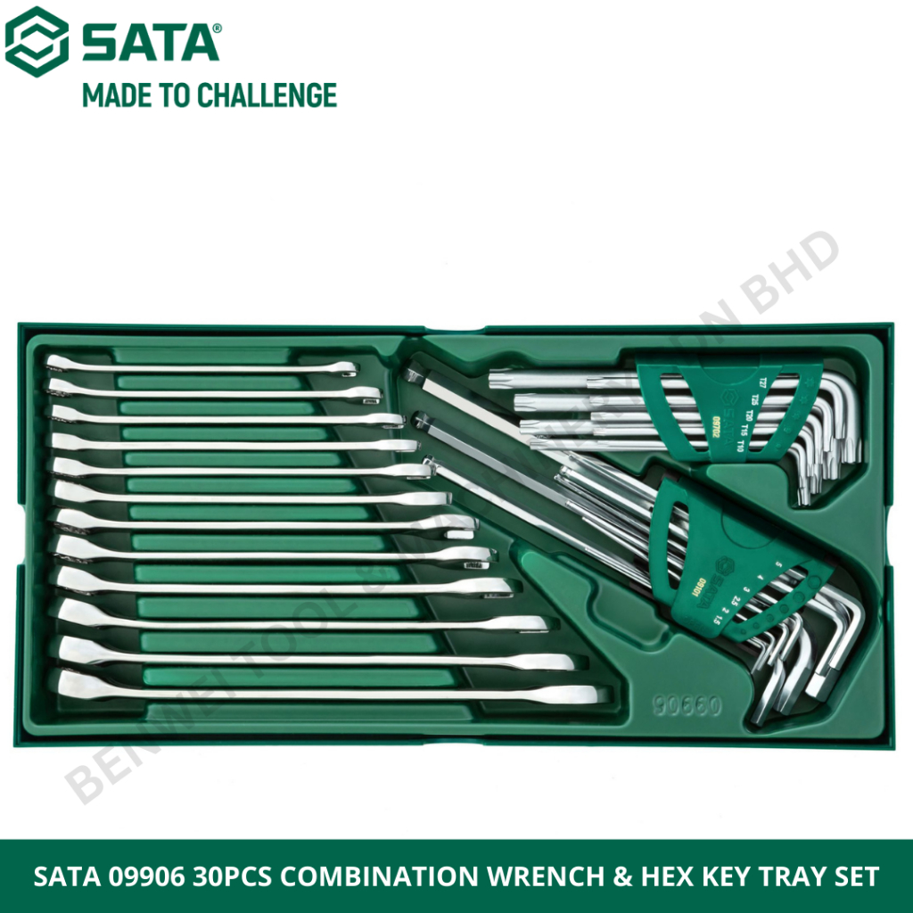 SATA 09906 30PCS COMBINATION WRENCH & HEX KEY TRAY SET / ALLEN KEY SET ...