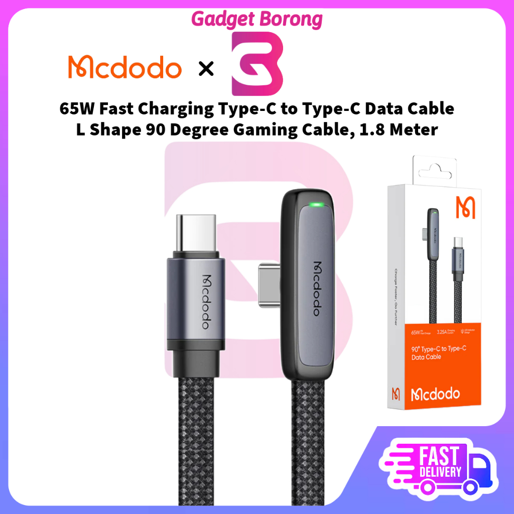 【1yr Warranty】Mcdodo 65W Type-C to Type-C L Shape 90 Degree 1.2M / 1.8M Gaming Cable with LED ...