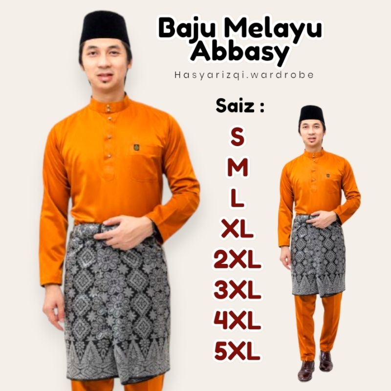 [S-5XL] Baju Melayu Abbasy| Baju Melayu Cekak Musang | Baju Raya 2024 | Baju Melayu Oren Bata ...