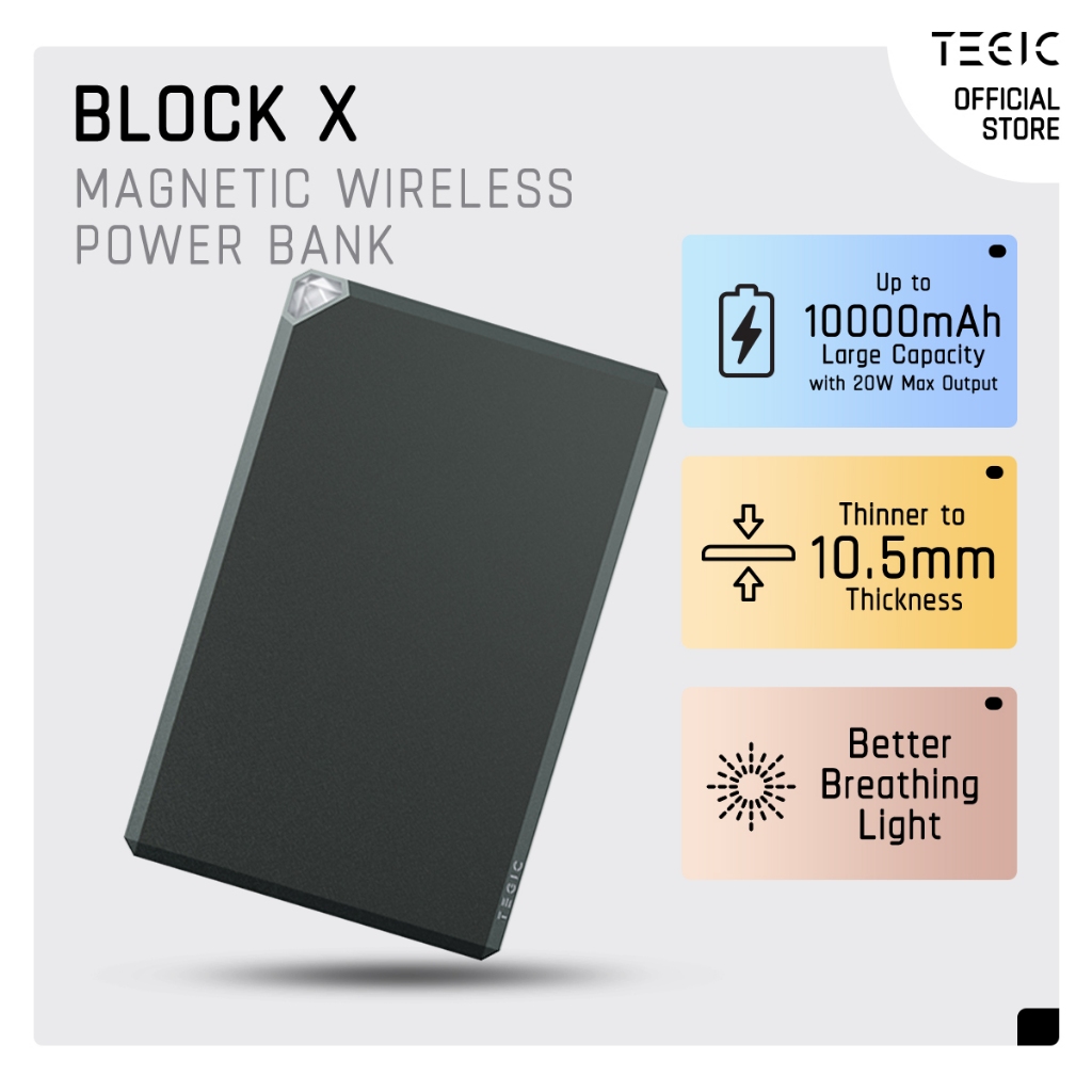 TEGIC BLOCK X Magnetic Wireless Power Bank | Up to 10000mAh Large Capacity with 20W Max Output ...