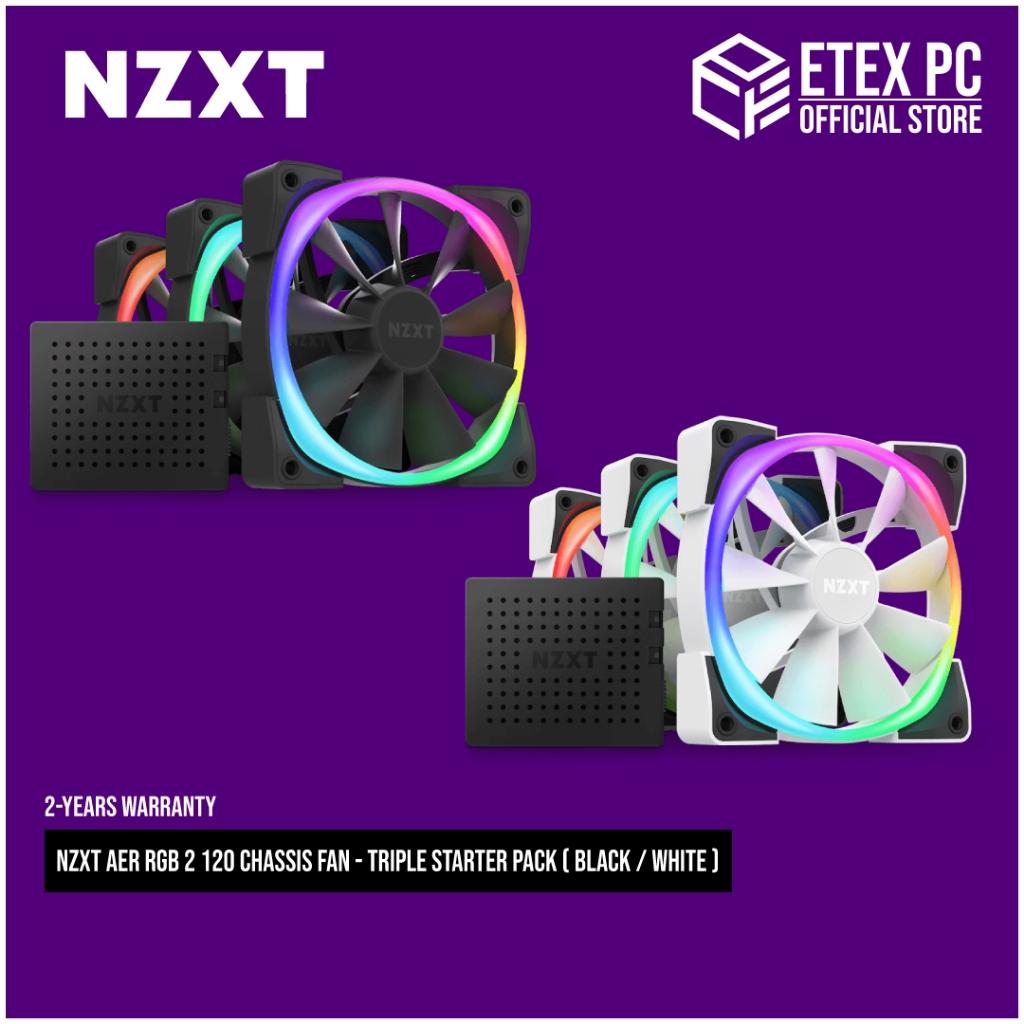 NZXT Aer RGB 2 120mm Chassis Fan - Triple Starter Pack ( Black / White ...