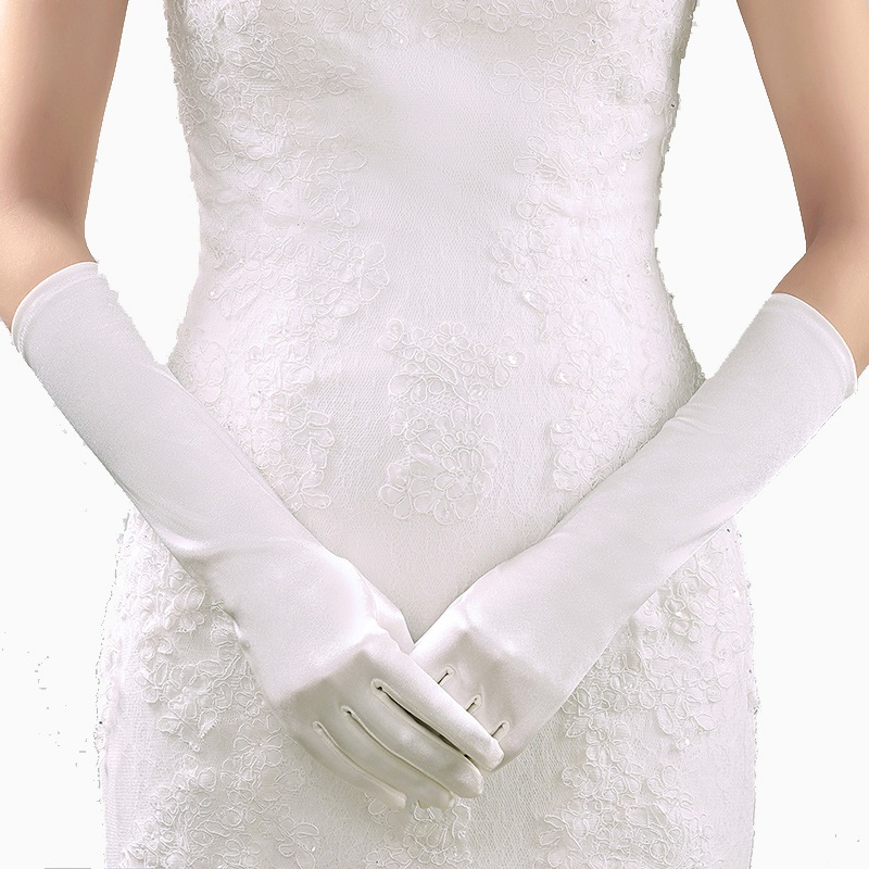 Women's Evening Party Formal Gloves Solid Color Satin Long Finger ...