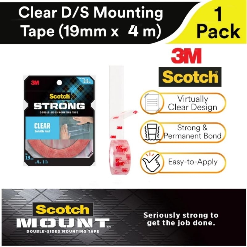 3M Scotch Original Clear Strong Double Sided Mounting Tape (19mm X 4m) (1roll) | Shopee Malaysia