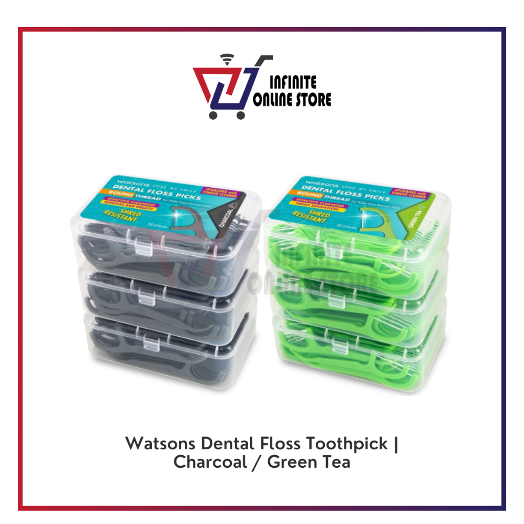 Watsons Dental Floss Toothpick Round (Charcoal / Green Tea) (50s x 3 ...