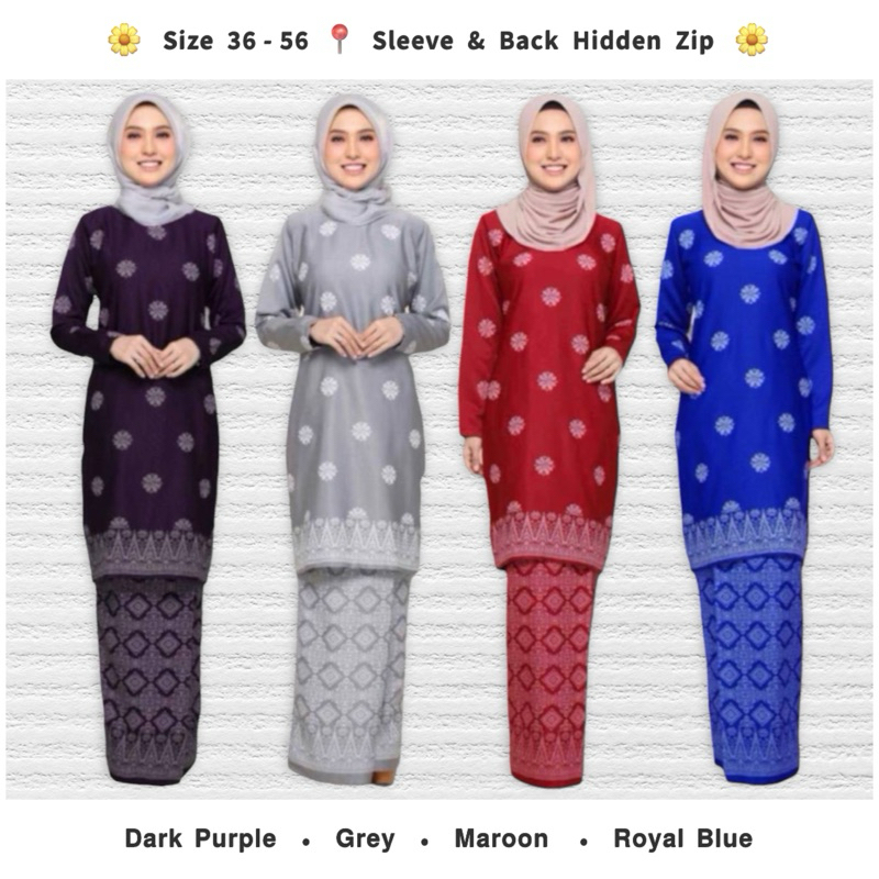 [ 36 - 56 ] Kurung Songket Printed Bunga Tabur . Muslimah Plus Size ...
