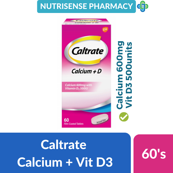 Caltrate 600+D Calcium Supplement with Vitamin D Tablets 60's [Strong ...