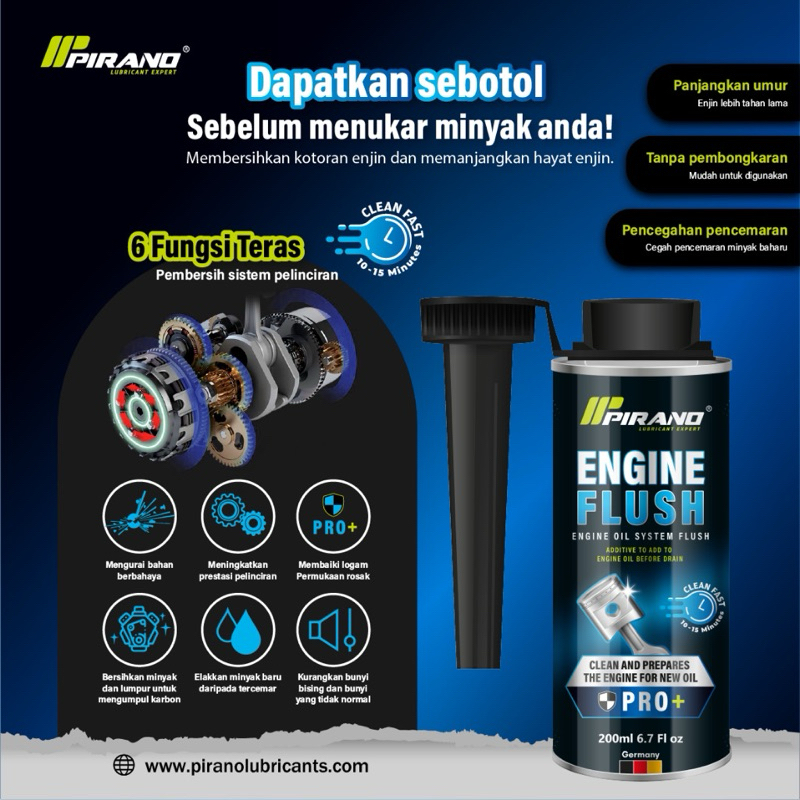 PIRANO ENGINE FLUSH 200ML / CLEAN AND PREPARES THE ENGINE FOR NEW OIL ...